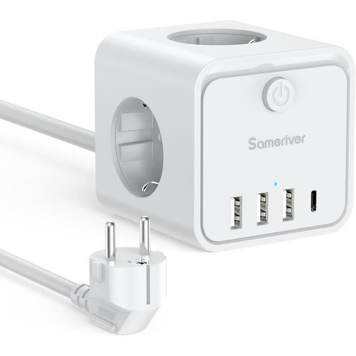 Multiprise USB Cube,Cube Rallonge Multiprise 2M avec 3 Prises AC,3 USB ...