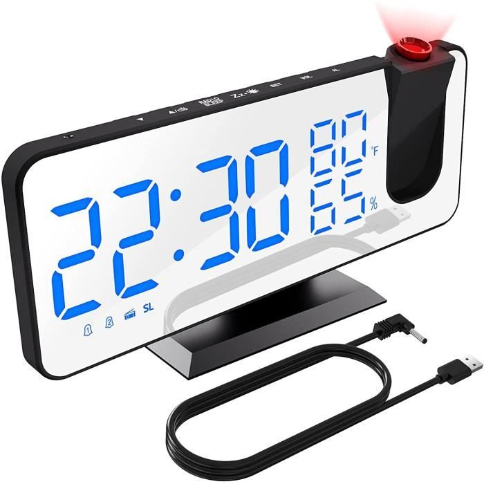 RUMOCOVO®Réveil numérique de chevet avec projecteur, radio-réveil FM ...