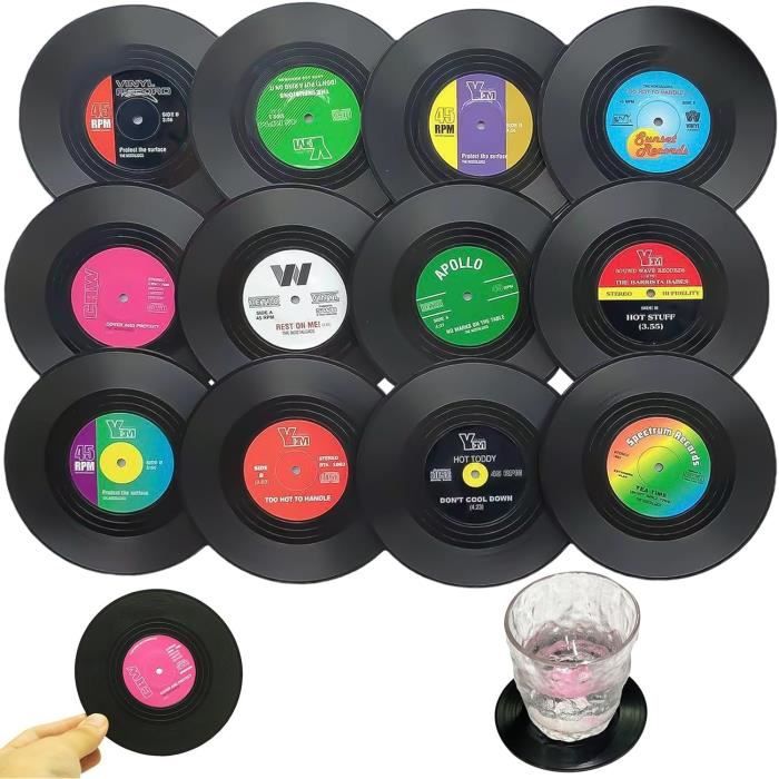 Lot De 12 Dessous De Verre, Sous-Verres, Sous Verre Pour Disque Vinyle, Disque En Vinyle ...