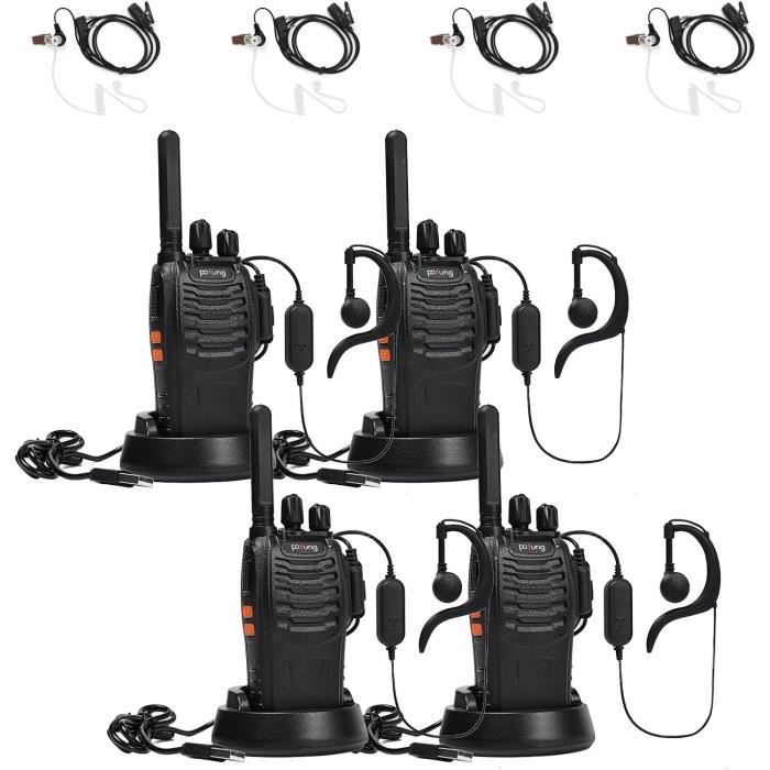 Talkie Walkie Avec Oreillette Pmr446 Radio Bidirectionnelle Sans Licence, Pt88E 16 Canaux Walkie ...
