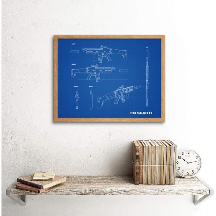 Fn Scar-H Machine Gun Assault Rifle Blueprint Plan Art Print Framed ...