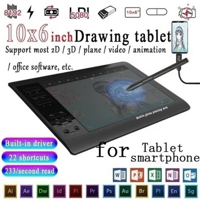 Tablette Graphique - Professionnelle - 10x6 pouces - 12 touches Express ...