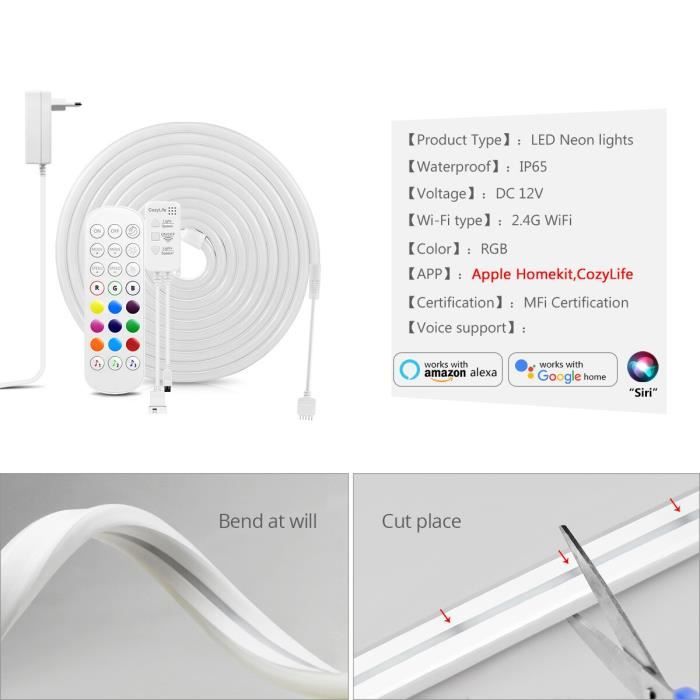 Ensemble RVB avec prise US - 5m - Bande lumineuse néon LED intelligente ...