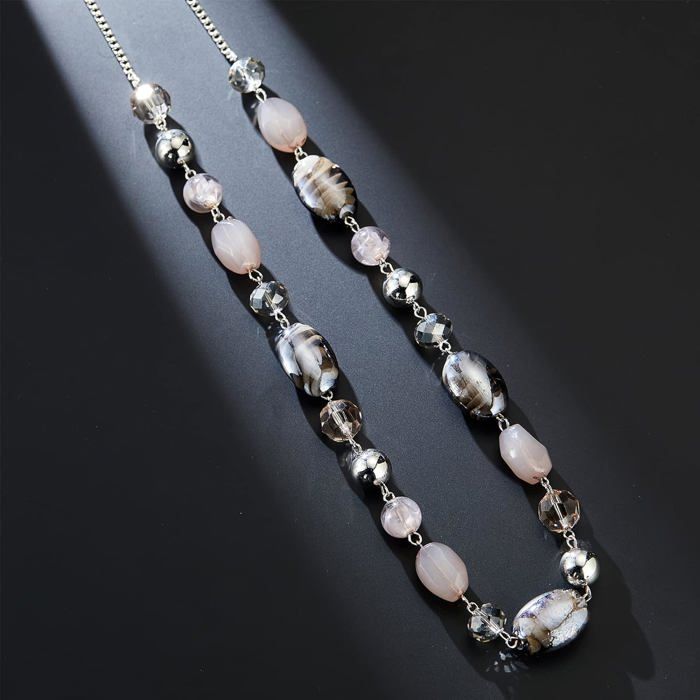 Long Collier de Perles en Pierre pour Femmes Collier de Chaîne en ...