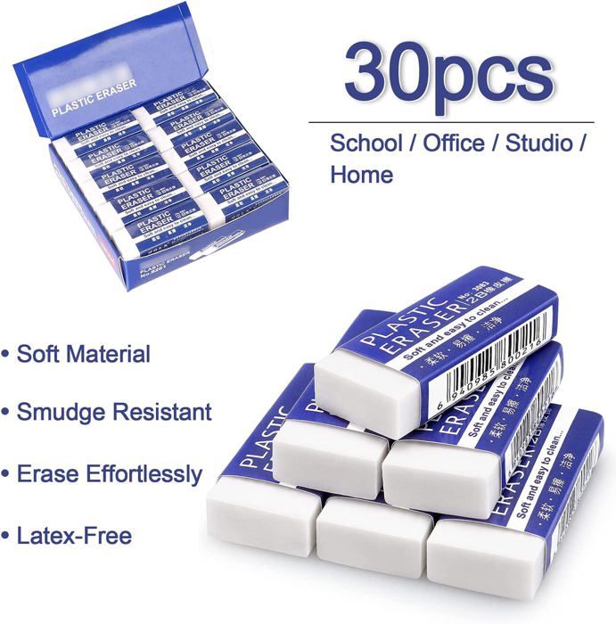 30 Pcs Gomme Durable Gomme Blanc Gomme En Plastique Gomme À Effacer 2B ...