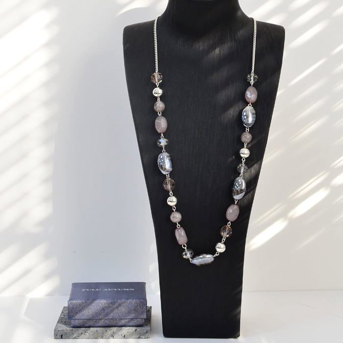 Long Collier de Perles en Pierre pour Femmes Collier de Chaîne en ...
