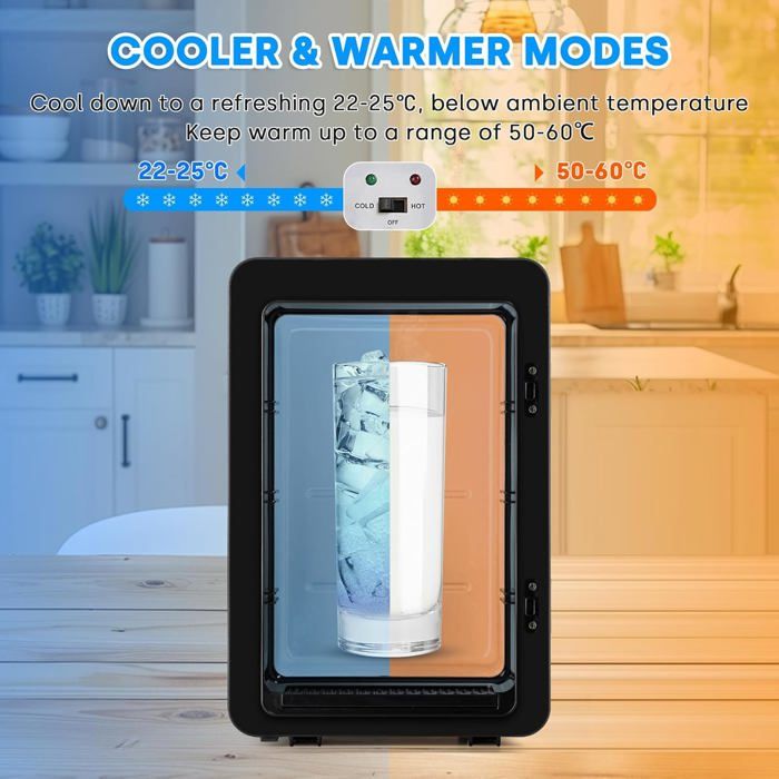 Enventor Mini Frigo 15 Litres, Mini Frigo de Chambre, 220V AC/12V DC, Modes de Chauffage et de ...