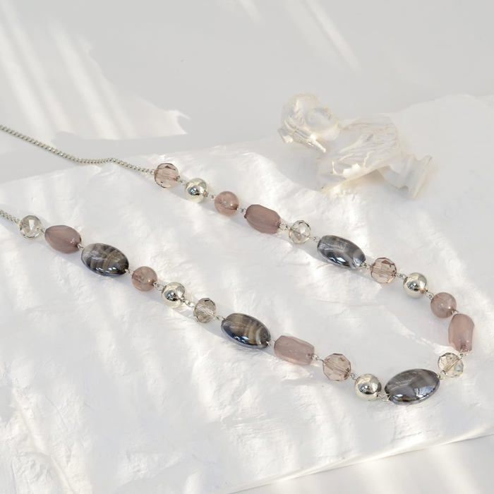 Long Collier de Perles en Pierre pour Femmes Collier de Chaîne en ...