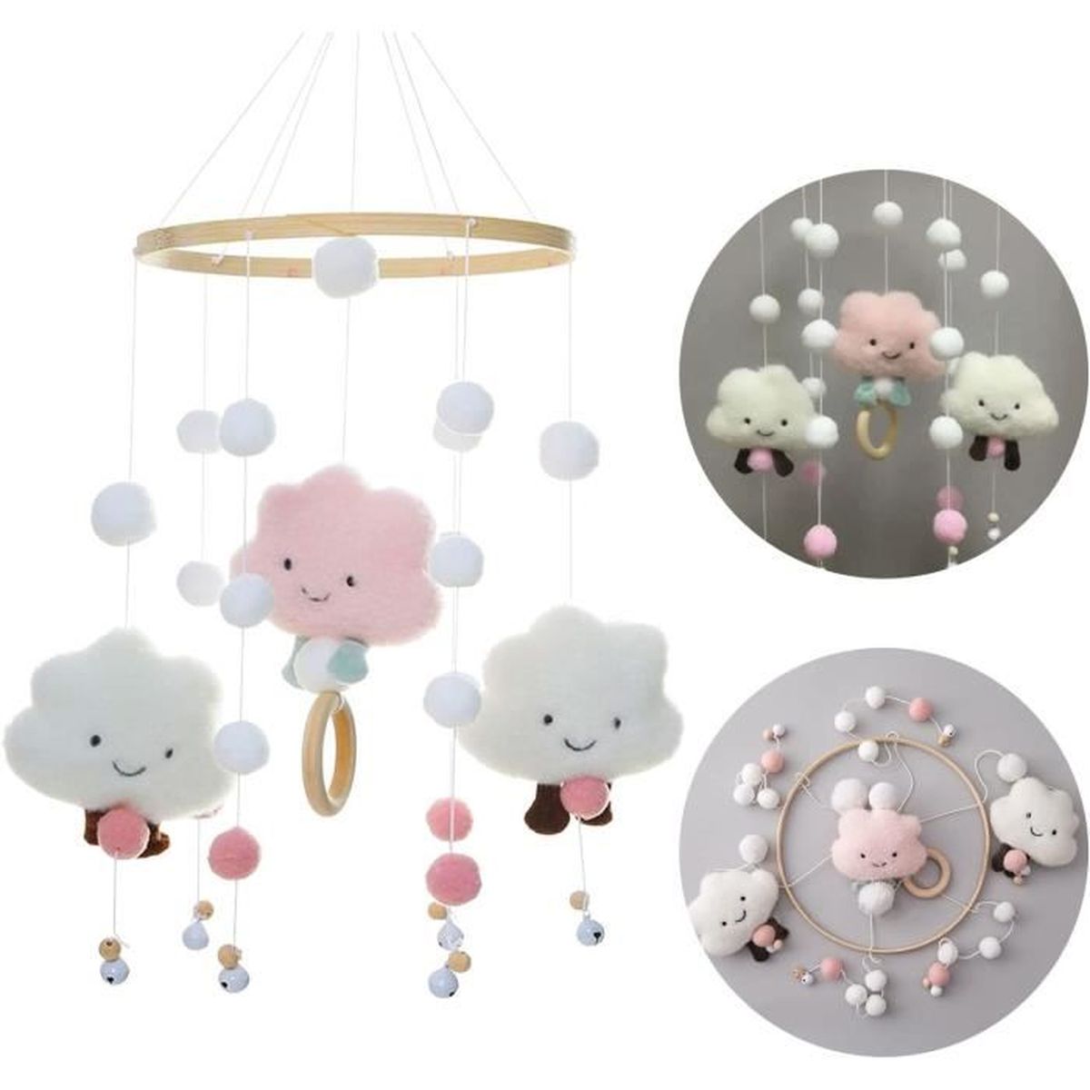 Bébé Mobile,Mobile pour Bébé en Feutre,Mobile Bébé en Bois avec Boules ...
