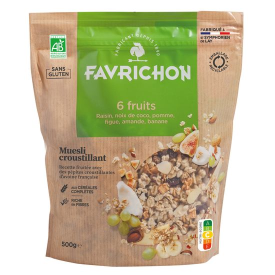Muesli Croustillant 6 Fruits Bio Favrichon - 500g - Cdiscount Au quotidien