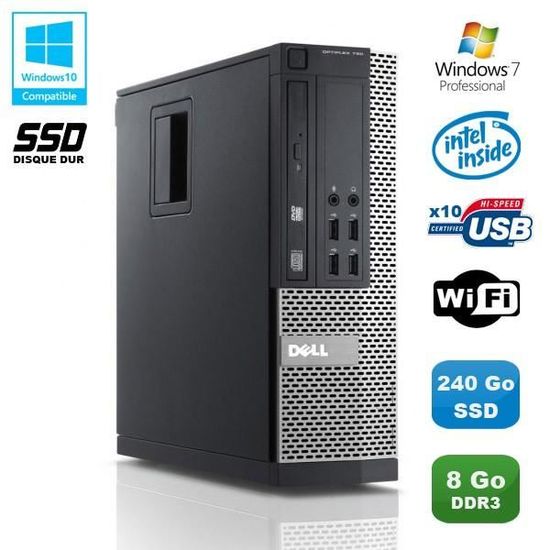 PC DELL Optiplex 790 SFF Intel Pentium G840 2.8Ghz 8Go 240Go SSD WiFi ...