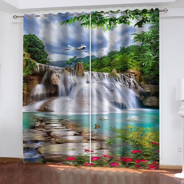 Rideau Occultant Thermiques - 3D Paysage De Cascade De Forêt Motif Rideau Chambre Enfant Moderne ...