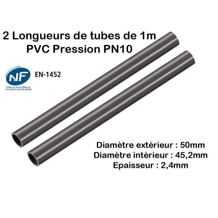 Tuyau rigide - PVC-U - 50mm - Pression PN10 - Lot de 2 barres de 1m ...