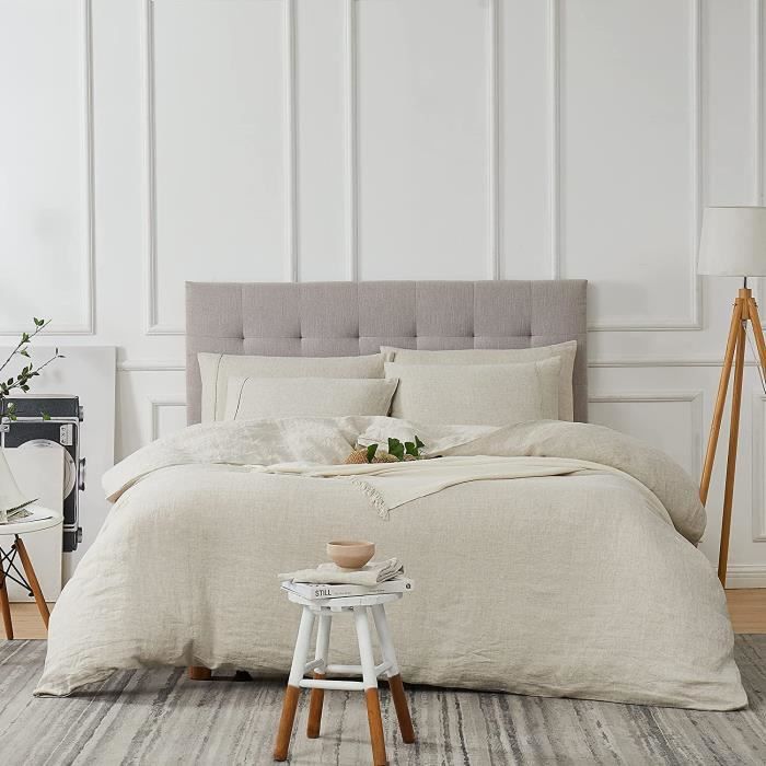Inasy Parure de lit en lin 100 % lin naturel francais avec fermeture ...