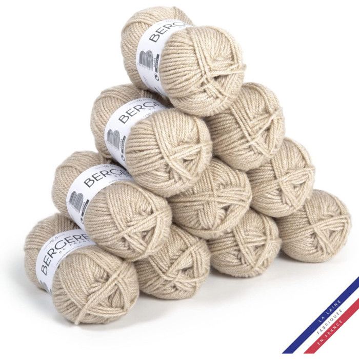 10 pelotes de laine - Sable blanc - 100% acrylique - Bergère de France ...