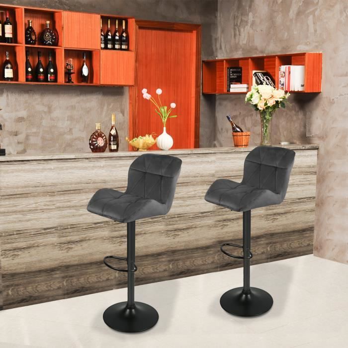 Chaise de bar - HOMEWELL - BLGUNSAV - Métal - Noir - Réglable en hauteur - A monter soi-même ...