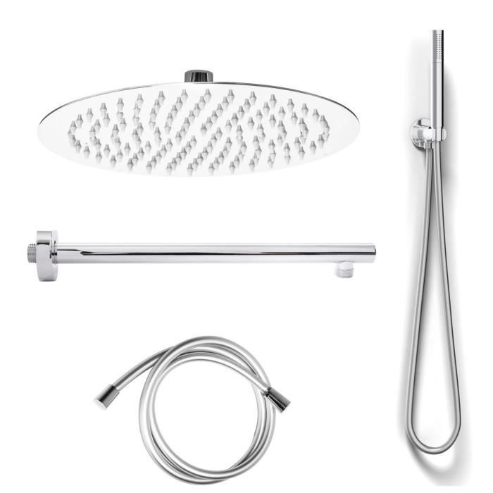 Kit Complet de Douche Rond 1 jet Chrome en Acier Inox Mod. Kit Slim ...