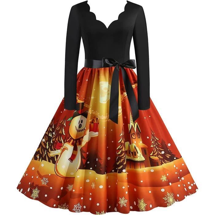 ROBE Robes de Noël pour Femmes Robe de Noël à Manches Longues col Rond ...