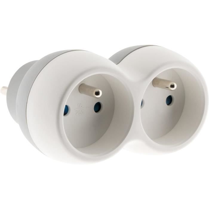 Multiprise 2 Prises Pour Façade Biplites 2X16A Gris-Blanc Gamme Boléa ...