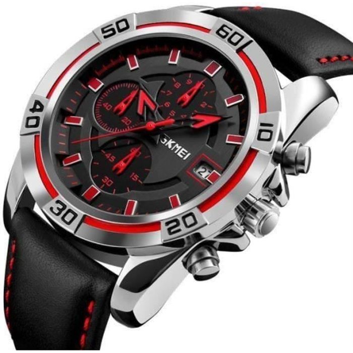 SHARPHY Montre bracelet Homme Chronographe étanche - Cuir - Noir ...