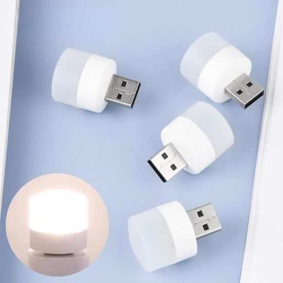 Lampe a poser,Mini lampe LED ronde avec prise USB, alimentée par batterie externe, idéale pour ...