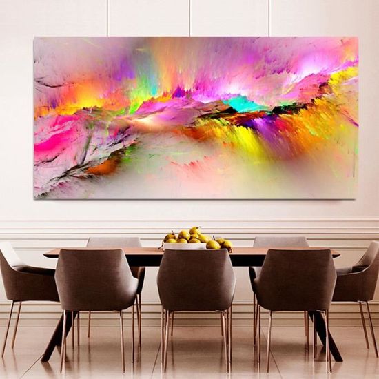 Tableau - Rainbow Colorful - Toile Abstraite - Nuages Colorés ...