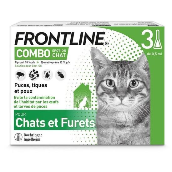 Frontline Combo chat - Anti-puces anti-tiques pour chat - 3 pipettes ...
