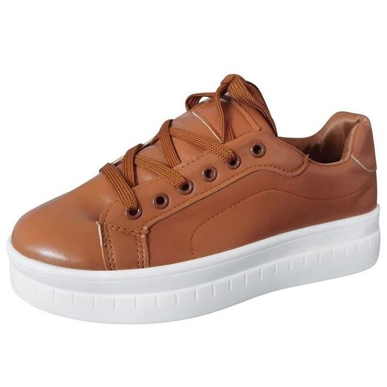 Baskets pour femmes - VITATA - Cuir - Plateforme - Lacets - Marron ...