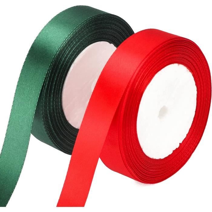20mm x 22M Ruban Satin, Ruban Cadeau Rouge et Vert, Ruban en tissu ...