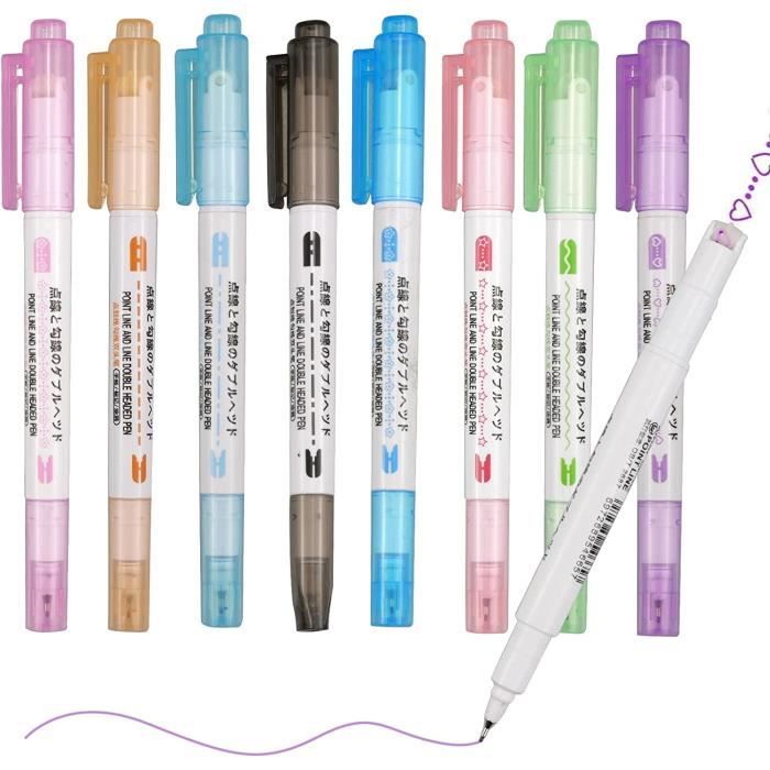 8 Pièces Stylo de Couleur à Deux Lignes Ensemble de Stylos Surligneurs ...