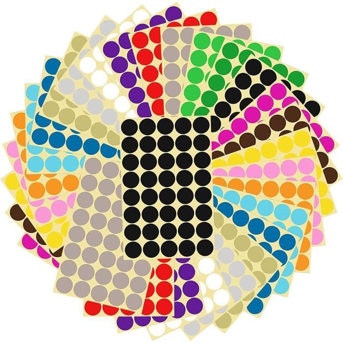 AJW-25 mm Lot de 16 Feuilles Gommettes Autocollantes Rondes Étiquette ...