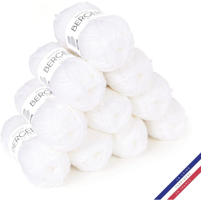 10 pelotes de laine - Blanc neige - 100% acrylique - Bergère de France ...
