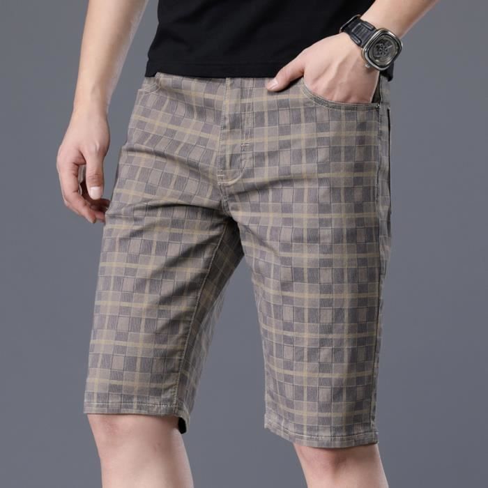 Short,Short à carreaux en coton extensible pour hommes, court d ...