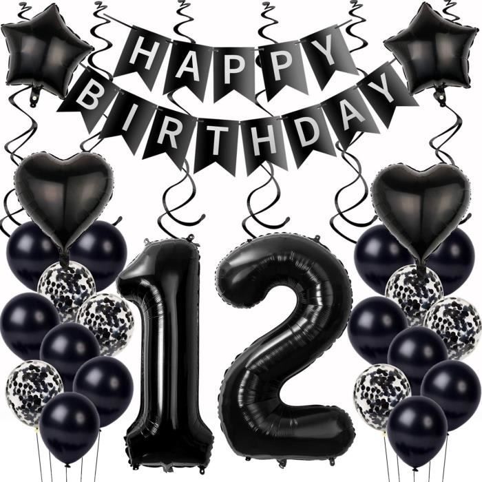 Décoration 12 Ans Anniversaire Fille Garçon Décoration Noir Ballon 12 ...