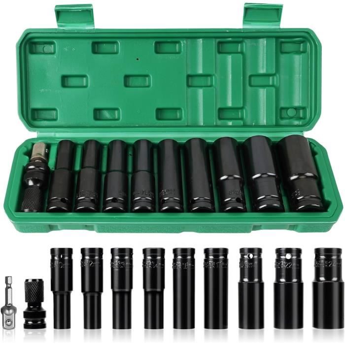 11 Pcs Douille A Choc 1-2,Douille Cle A Choc Et 2 Adaptateurs De Douille Avec Boîte De Rangement ...