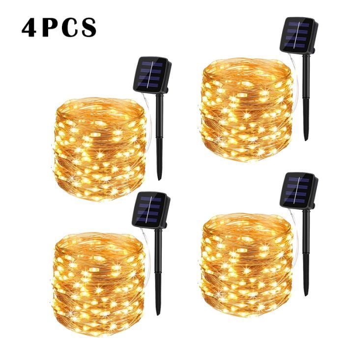 4pcs Warm White 12m100leds Guirlande solaire à lumière Led de ...