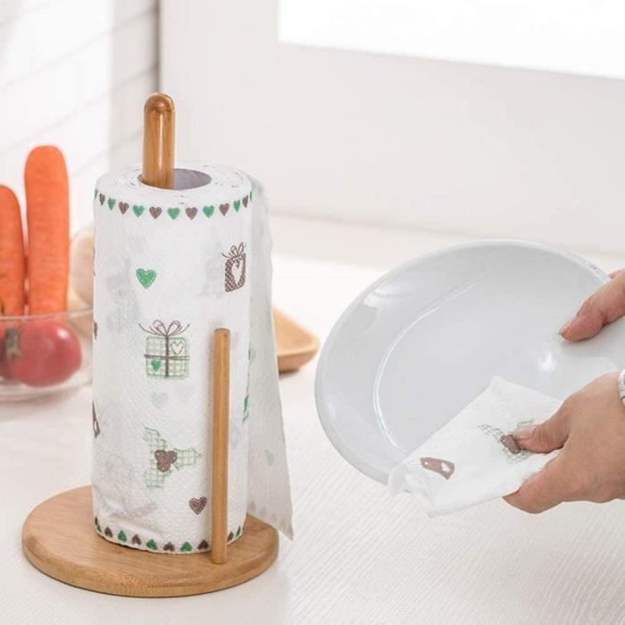 Lot de 2 supports de papier de cuisine en bambou, support de rouleau de ...