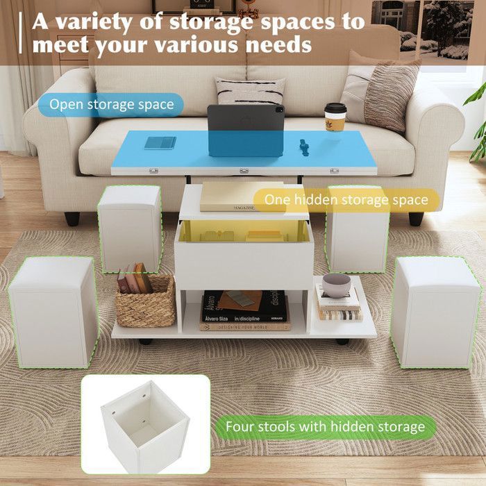 O.Ye Table Basse Multifonctionnelle Relevable, Le Bureau Peut Ouvrir 2 ...