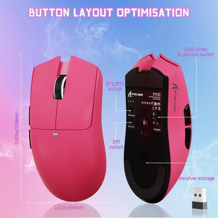 ATTACK SHARK X11SE Souris de Jeu sans Fil, Ultra-légère, 63g, Trimode ...