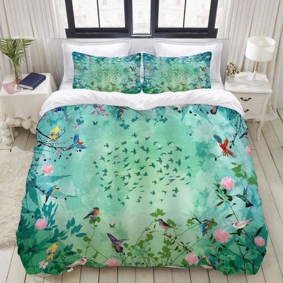 Housse de couette - Yaoni - Arbre et oiseaux - Imprimé vintage coloré ...