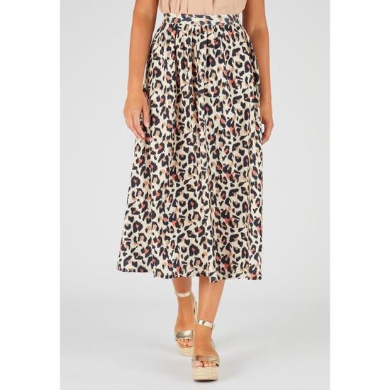 Jupe - Damart - Jupe à fronces fibres pure viscose Lenzing(TM) EcoVero(TM) - Beige Animalier ...