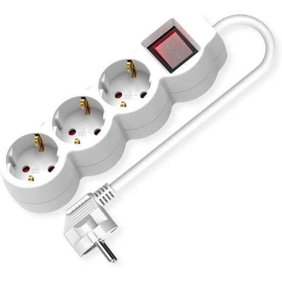 Barrette de Prises Triple avec Interrupteur,Prises Rondes,Blanc,3 m ...