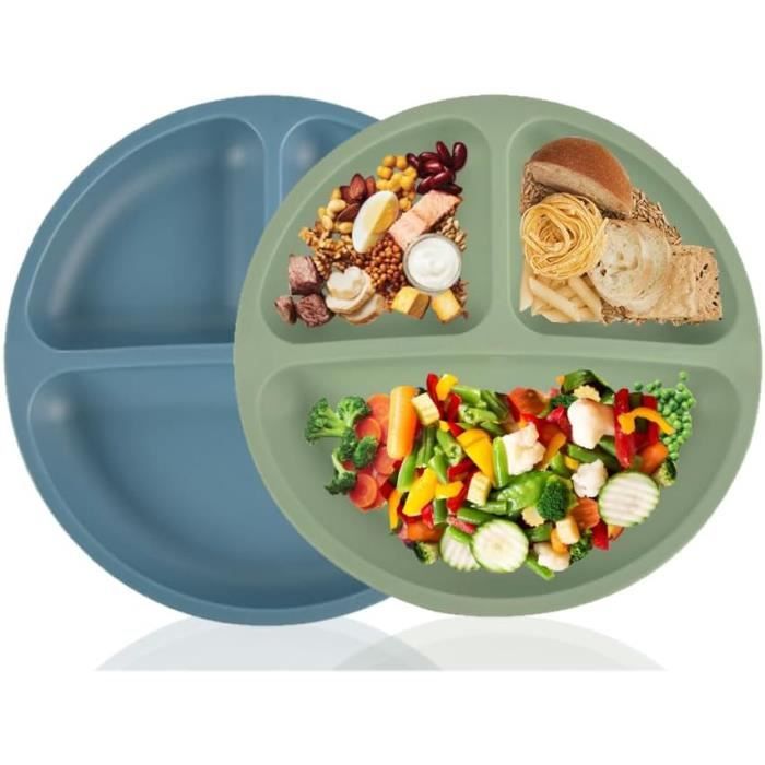 2 Pièces Assiette Compartiment Enfant Ventouse Silicone Assiettes avec ...