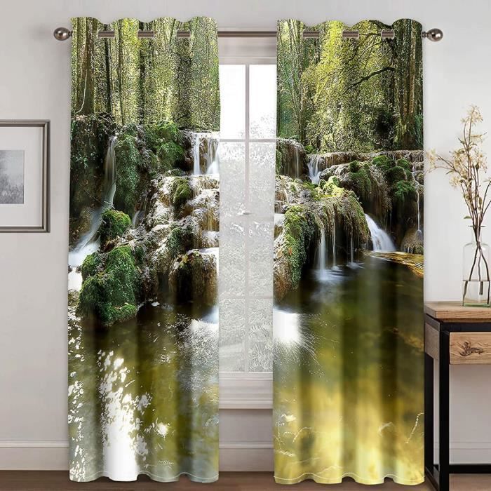 Rideau Occultant Thermiques 3D Paysage De Cascade De Forêt Motif Lot De ...