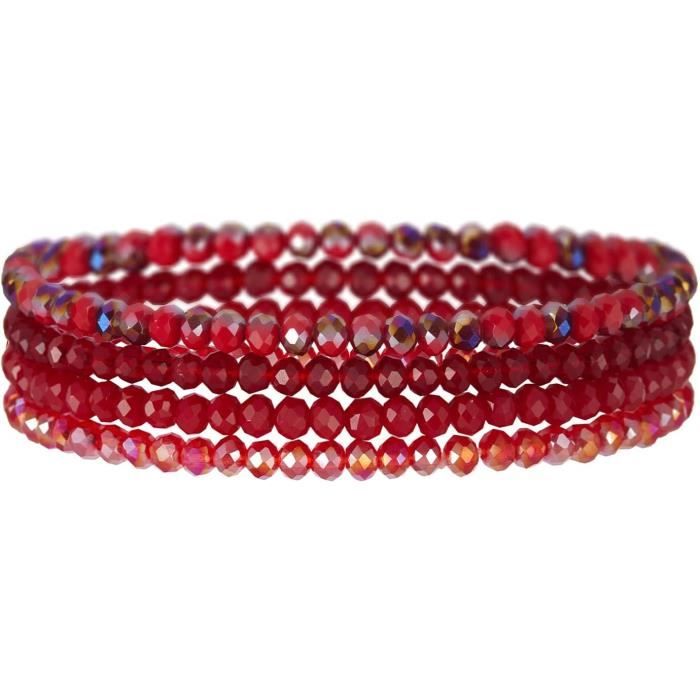 Bracelet Boheme En Perles Pour Femme - Cadeau Pour Femme - Rouge ...