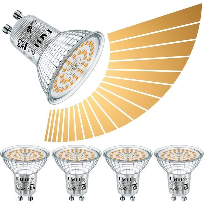 Ampoules LED GU10 6W Blanc Chaud, Dimmable Stepless via Variateur, 475 Lumens 2700K Équivalent ...