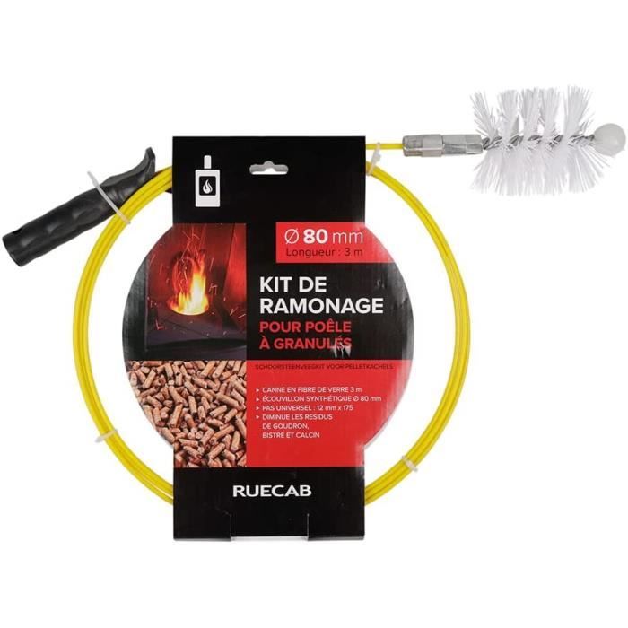 Kit de ramonage pour poêle à pellets Ø80mm 3m,kit de ramonage flexible ...