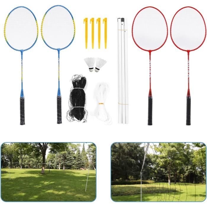 Sports Badminton Set Raquettes de BadmintonBirdiesNetPolls réglable ...
