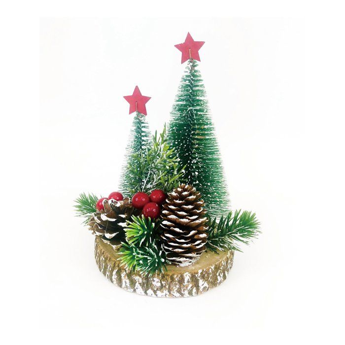 Décoration sapins traditionnels sur rondin 21 cm - Vert - Cdiscount Maison