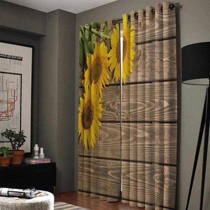 Rideau Occultant Salon Rideaux À Oeillets Chambre 3D Tournesol Marron ...